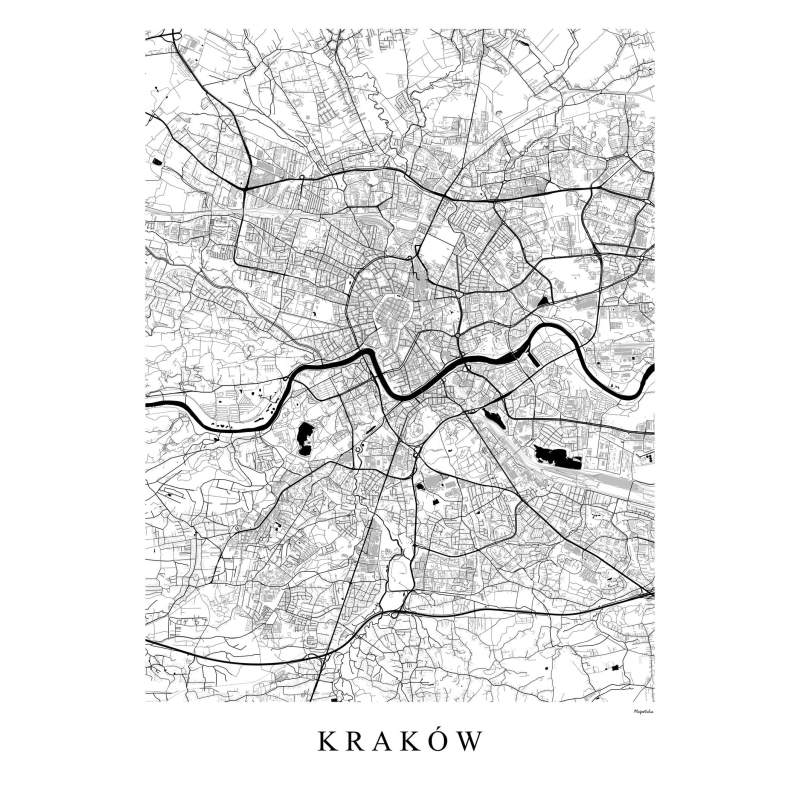 Kraków - plakat mapa Krakowa czarno-biały